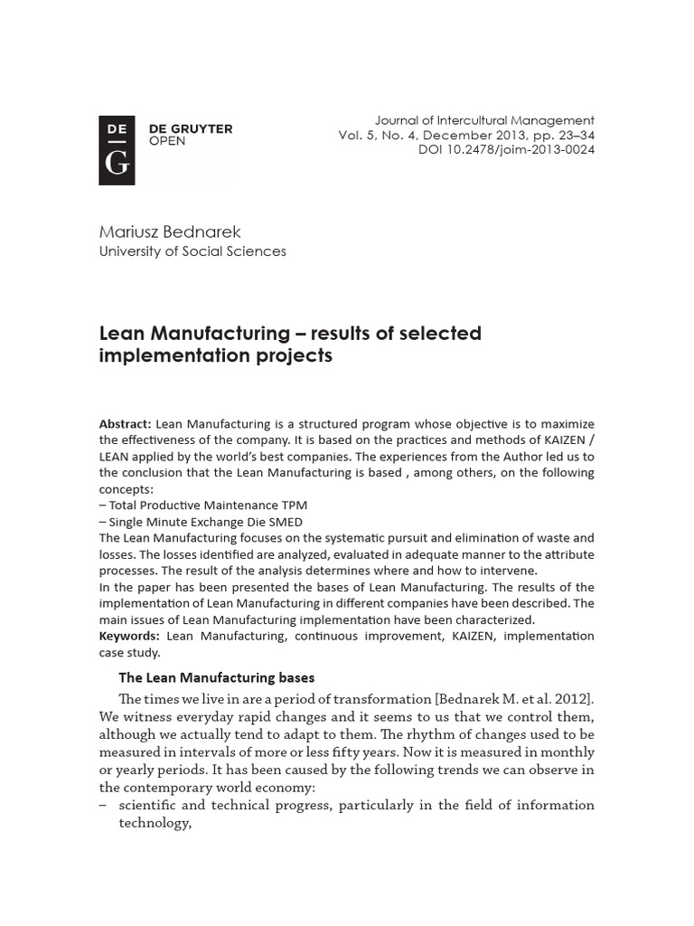 Lean Manufacturing Results of Selected I | PDF | Lean Manufacturing ...