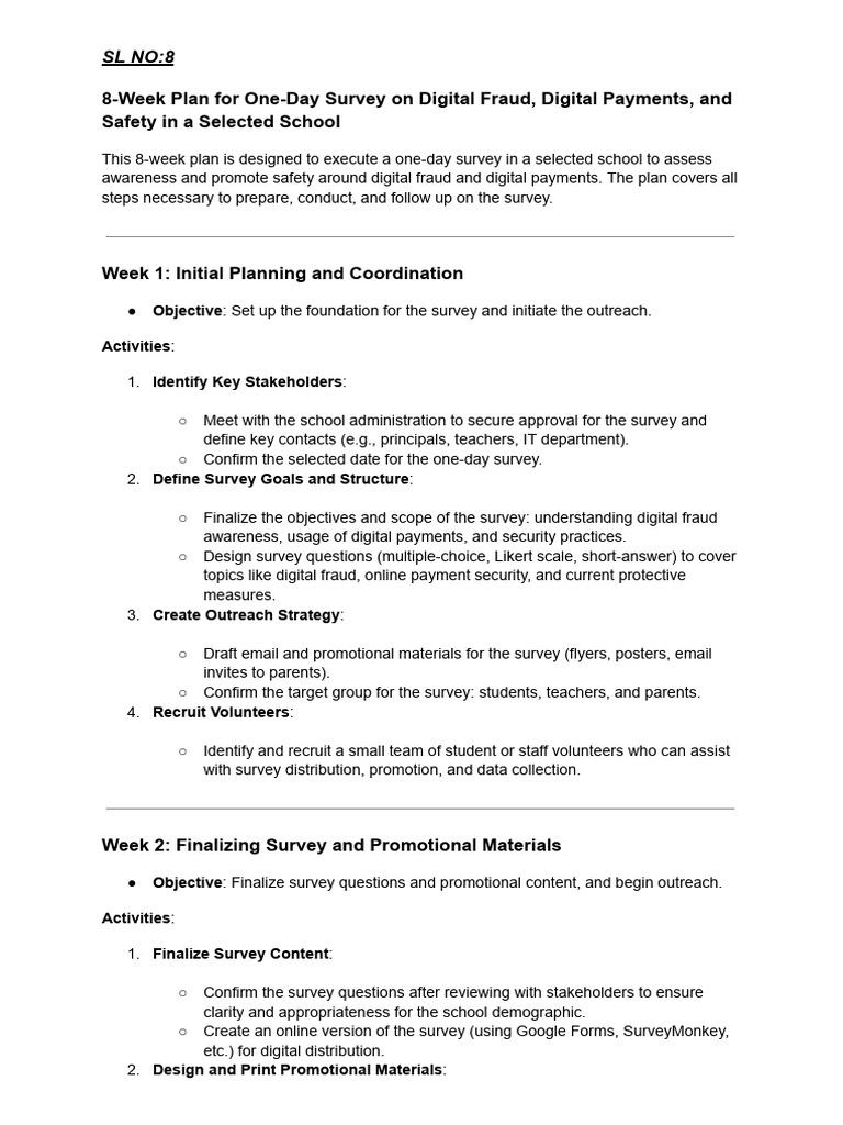 Sample of Week-Wise Plan For Survey | PDF | Data | Data Analysis