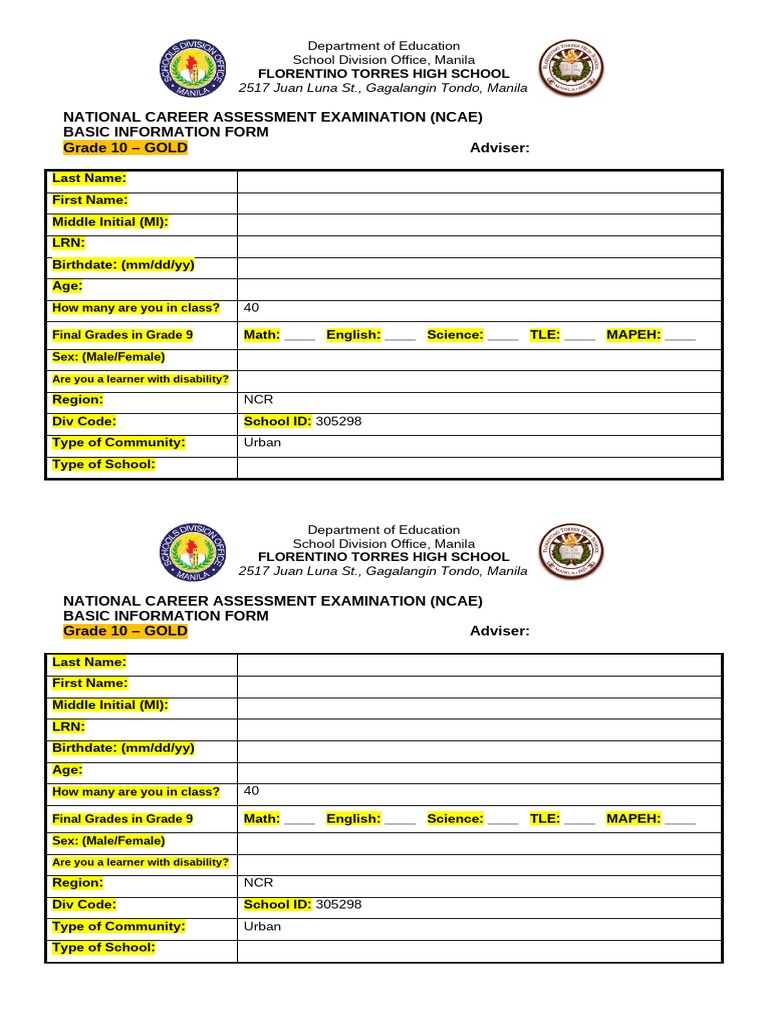 NCAE Basic Information | PDF