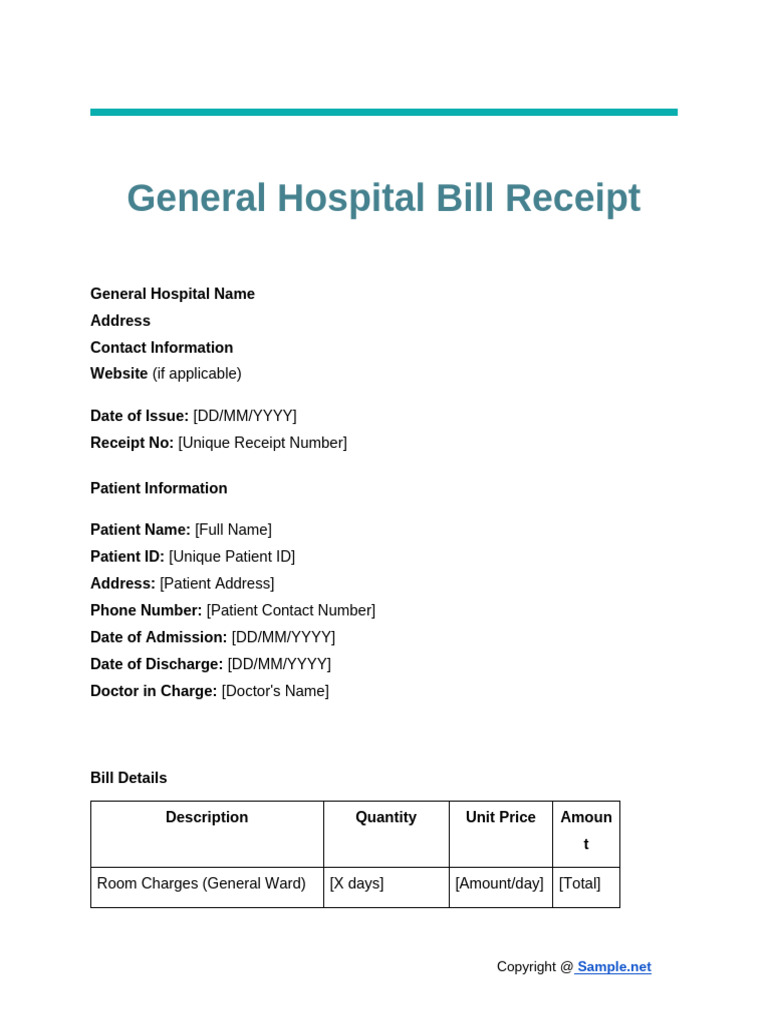 General Hospital Bill Receipt | PDF