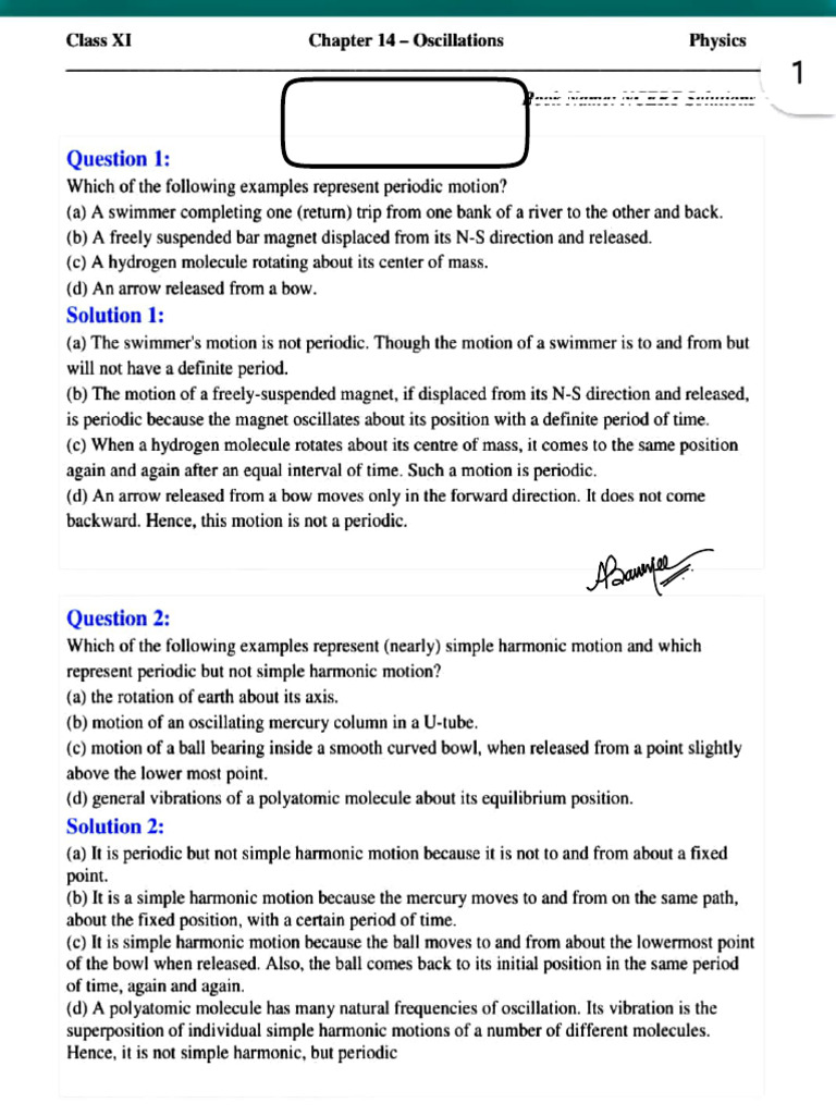 Oscillation Ncert Solutions | PDF | Oscillation | Pendulum