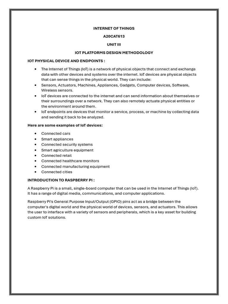 INTERNET OF THINGS Unit III | PDF | Internet Of Things | Raspberry Pi