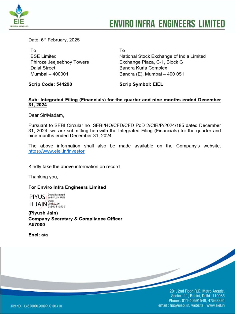 Enviro Infra Engineers Q3 FY25 | PDF | Audit | Auditor's Report