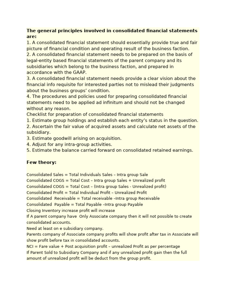 The general principles involved in consolidated financial statements ...