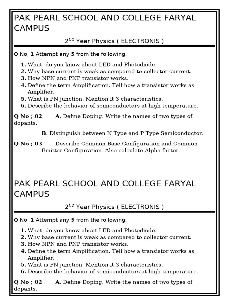 Electronics 2nd Year | PDF
