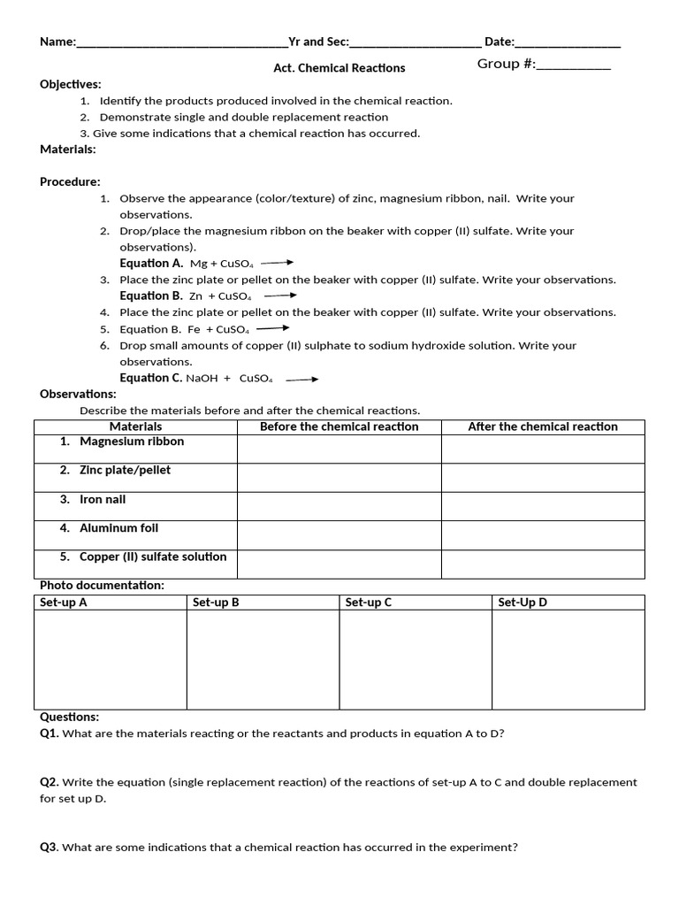 ACT CHEmical Reactions 25 | PDF
