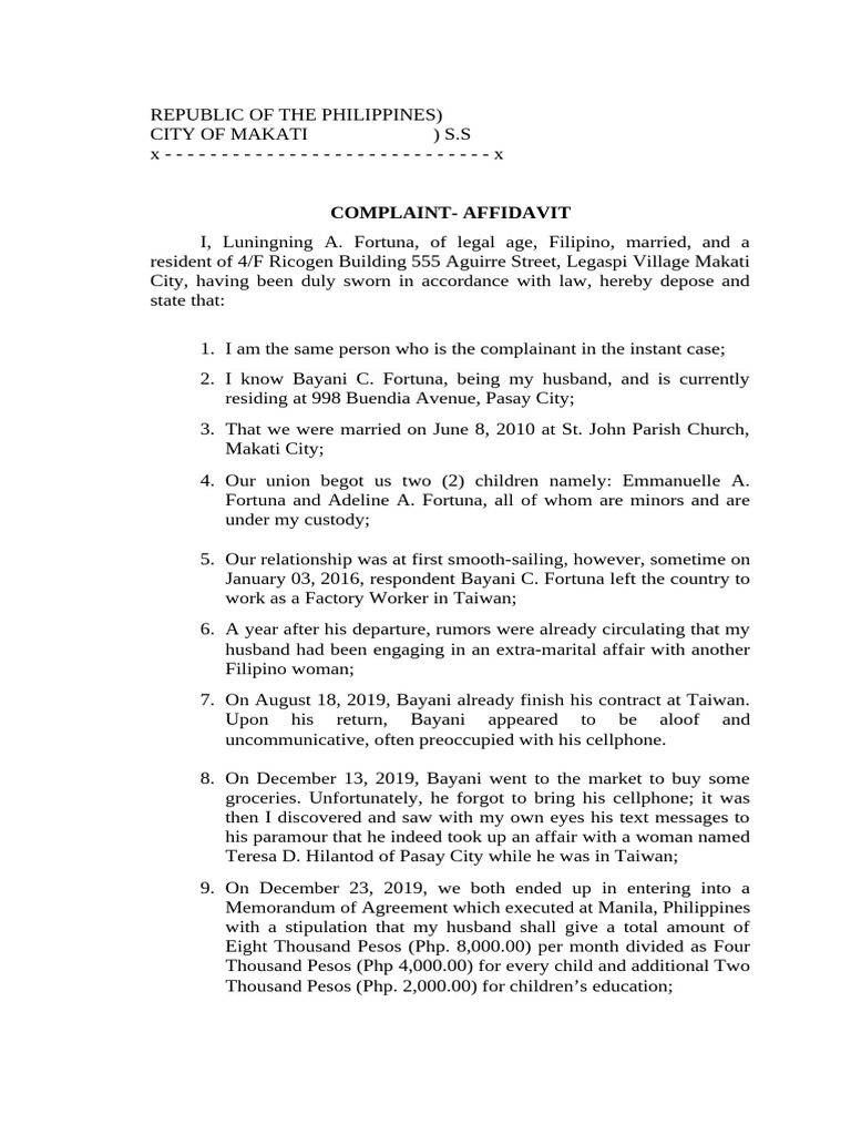Complaint Affidavit (Draft) | PDF | Psychological Abuse | Violence