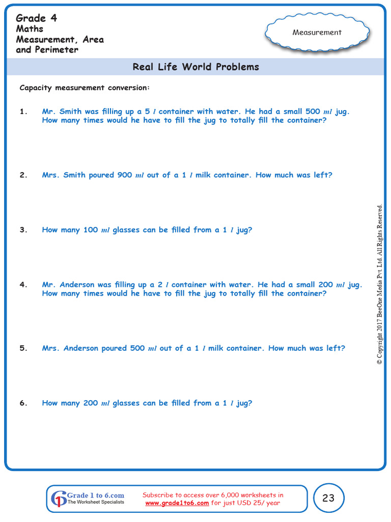 Real Life Word Problems in Capacity Measurement | PDF