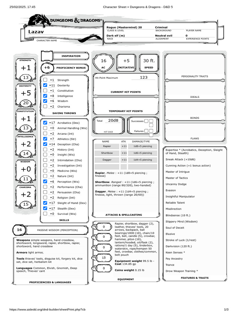 4character Sheet Dungeons & Dragons - D&D 5 | PDF | Fantasy Role ...