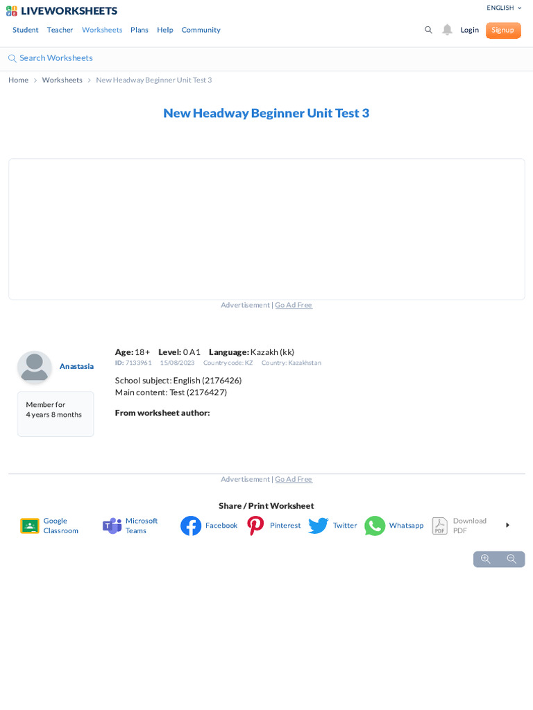 New Headway Beginner Unit Test 3 | PDF