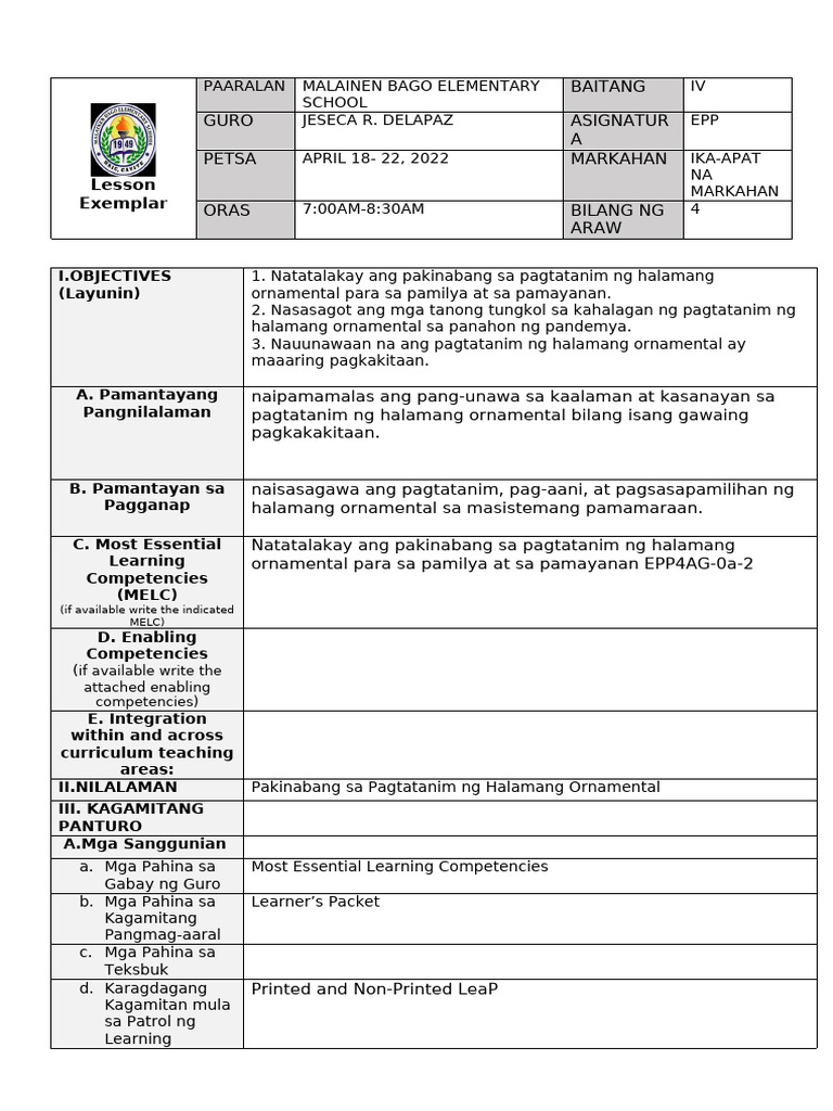 Lesson Exemplar Epp4 Q4 | PDF