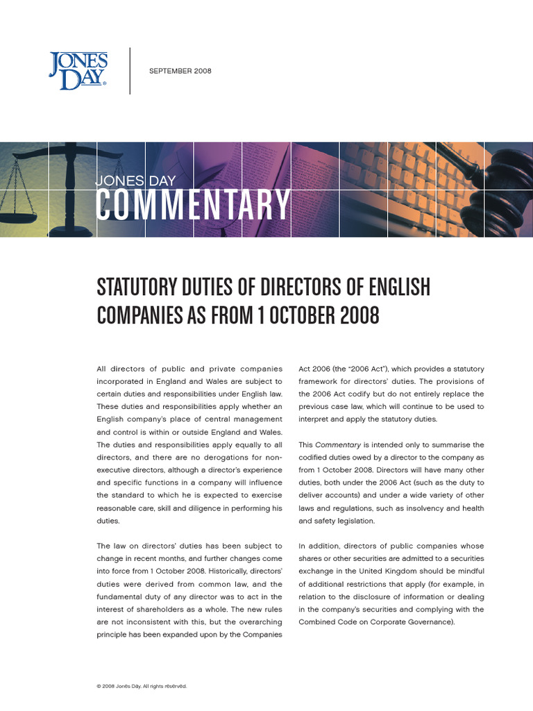 Statutory Duties of Directors | PDF | Breach Of Contract | Conflict Of ...