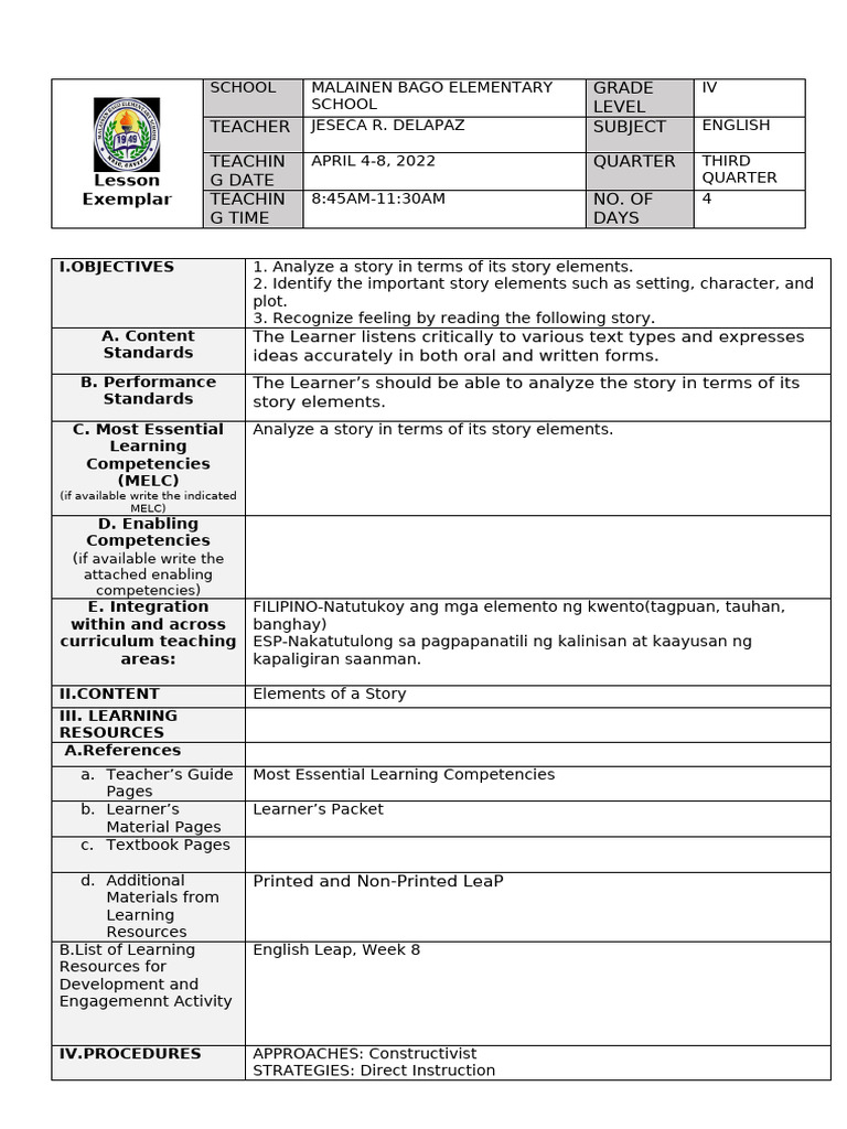 Lesson-Exemplar-English 4 | PDF | Learning | Teaching