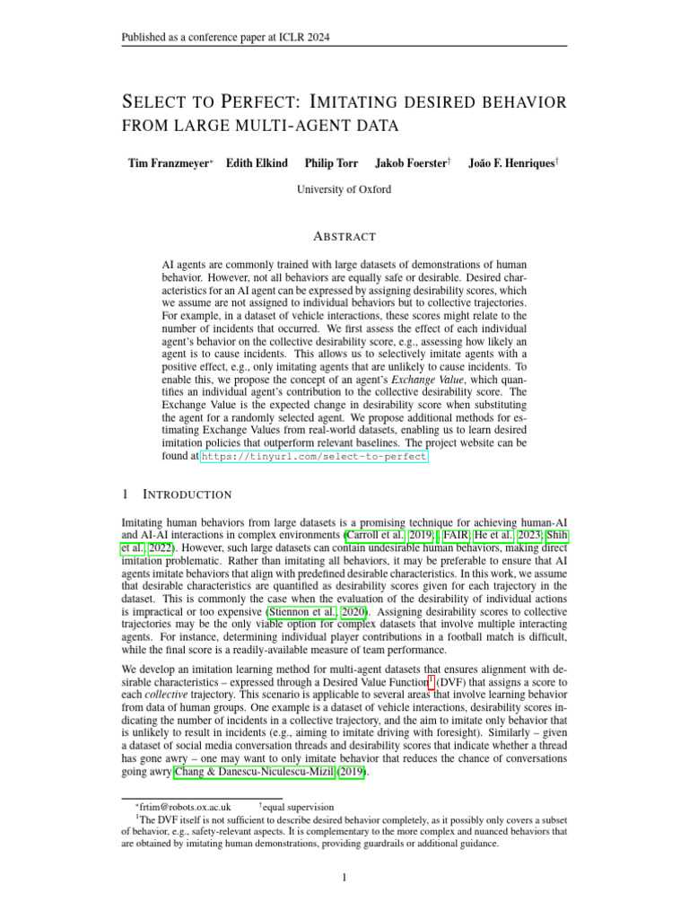 Select to Perfect- Imitating desired behavior from large multi-agent ...