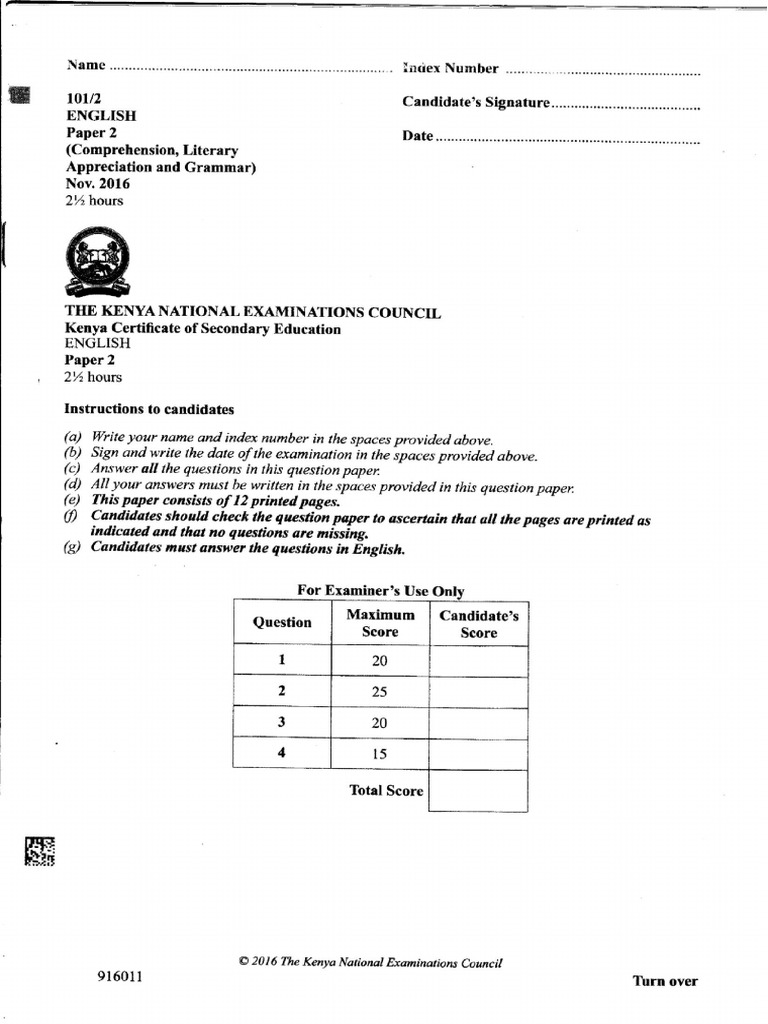 2016 Kcse English Pp2 | PDF