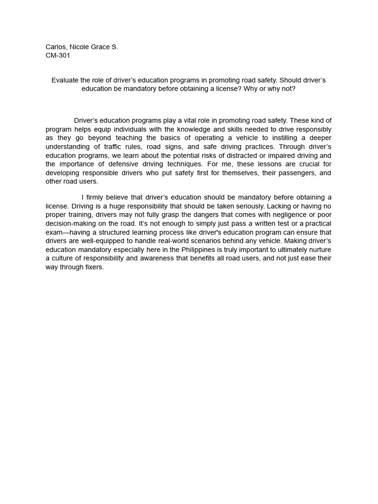 Role of Drivers Education Program | PDF