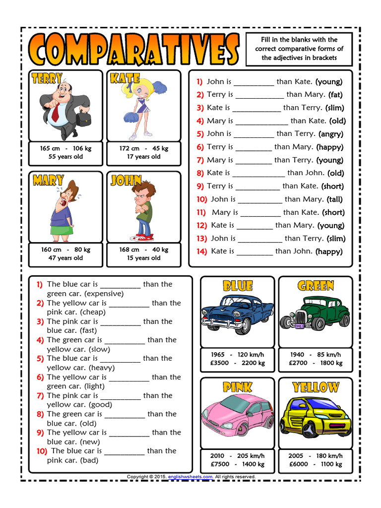 Comparative Forms of Adje1ctives Esl Grammar Gap Fill Exercises ...