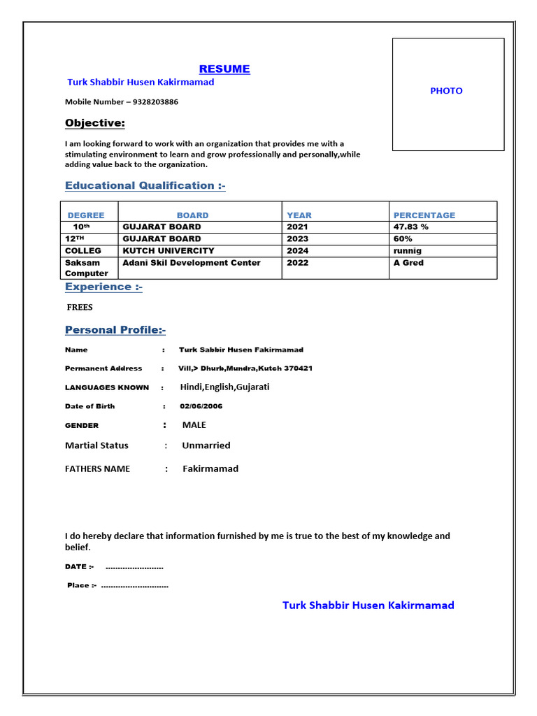 Turk Shabbir Husen Resume | PDF