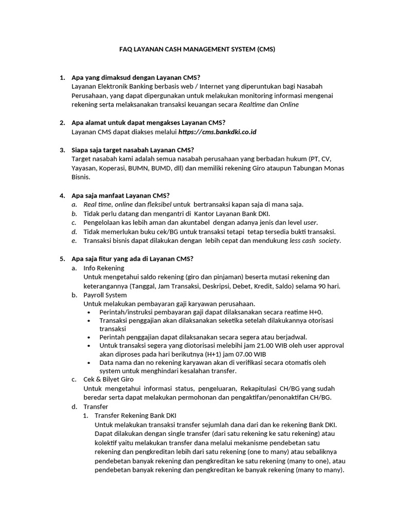 FAQ LAYANAN CASH MANAGEMENT SYSTEM GEN 2 Rev Dig Bifast | PDF