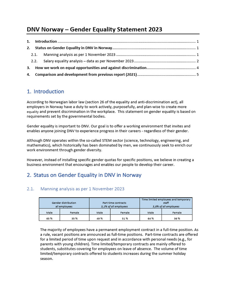 Gender Equality Statement Norway 2023 | PDF | Salary | Employment