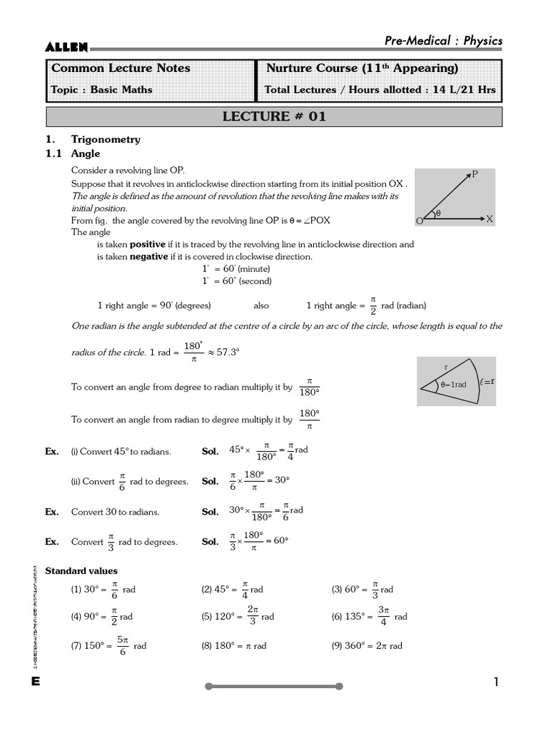 1.basic Maths | PDF | Angle | Trigonometric Functions