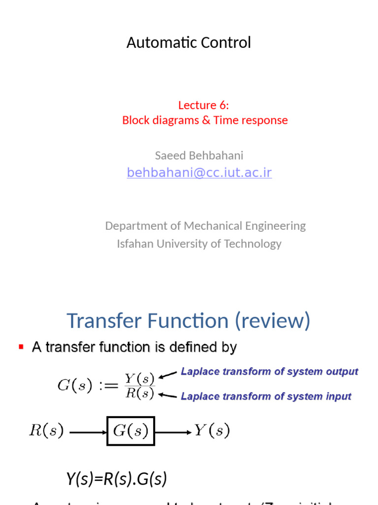 Block Diagrams & Transfer Functions in Control Systems | PDF ...
