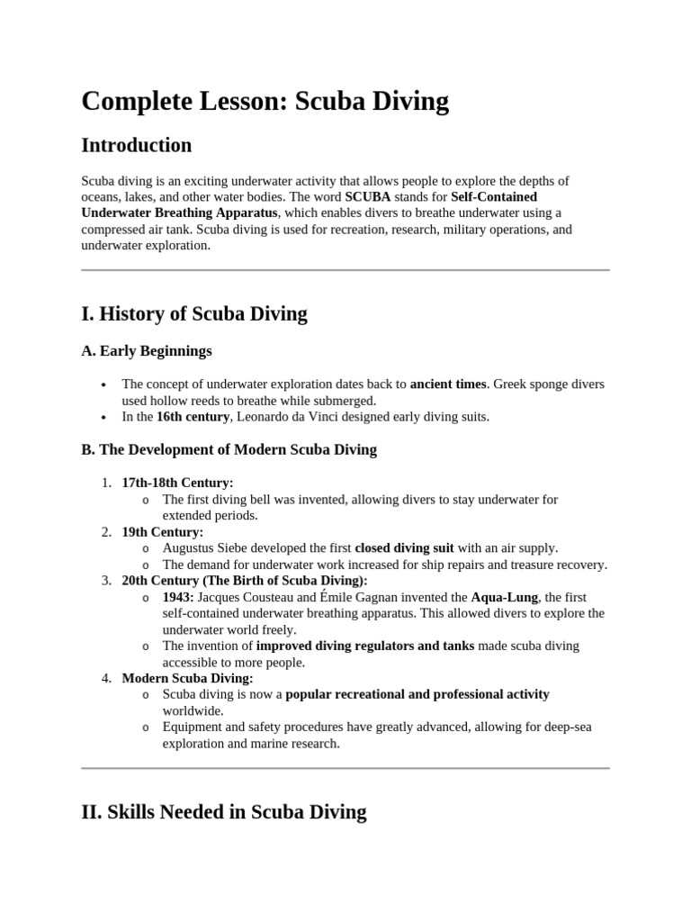 Complete Lesson ScubaDiving | PDF | Scuba Diving | Underwater Diving
