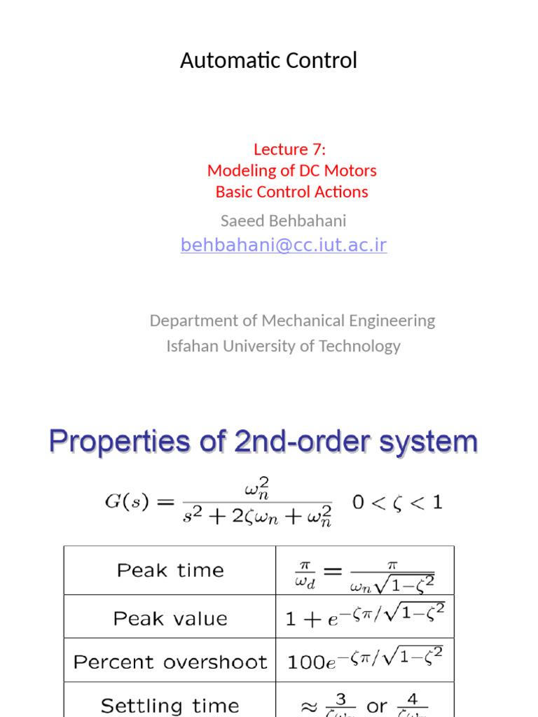 Automatic Control, Lecture 7, DC Motor, Basic Control | PDF | Electricity | Electrical Engineering