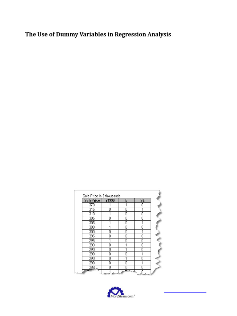 The Use of Dummy Variables in Regression Analysis Smita Skrivanek | PDF | Dummy Variable ...