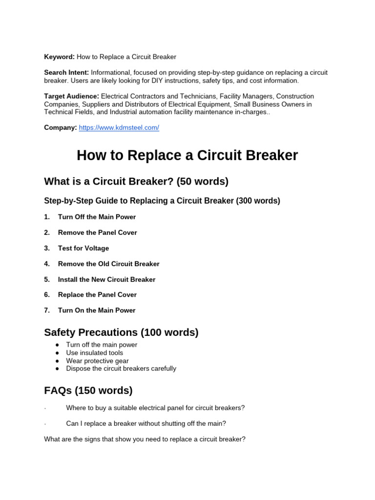 How to Replace a Circuit Breaker - Outline | PDF