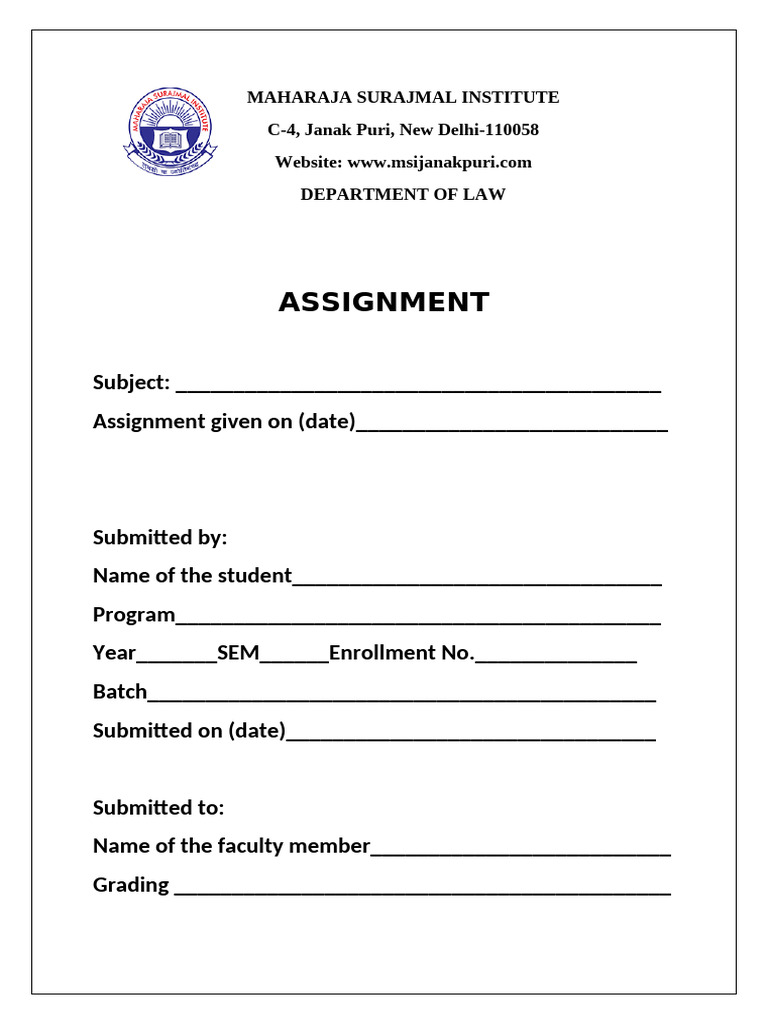Front page Assignment | PDF
