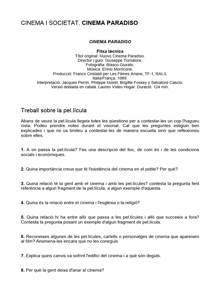 Fitxa CinemaParadiso | PDF