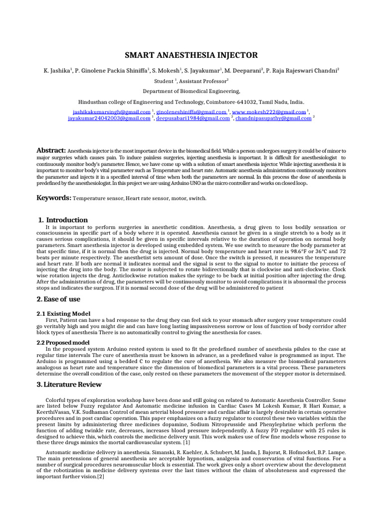 Smart Anesthesia System for Surgeons | PDF | Anesthesia | Arduino