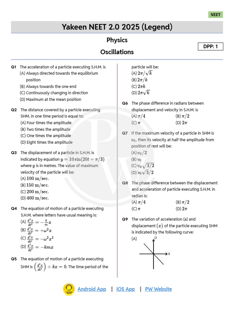 671f2ef243b319b2da8feebd - ## - Oscillations DPP 01 - 250225 - 084719 | PDF | Velocity ...