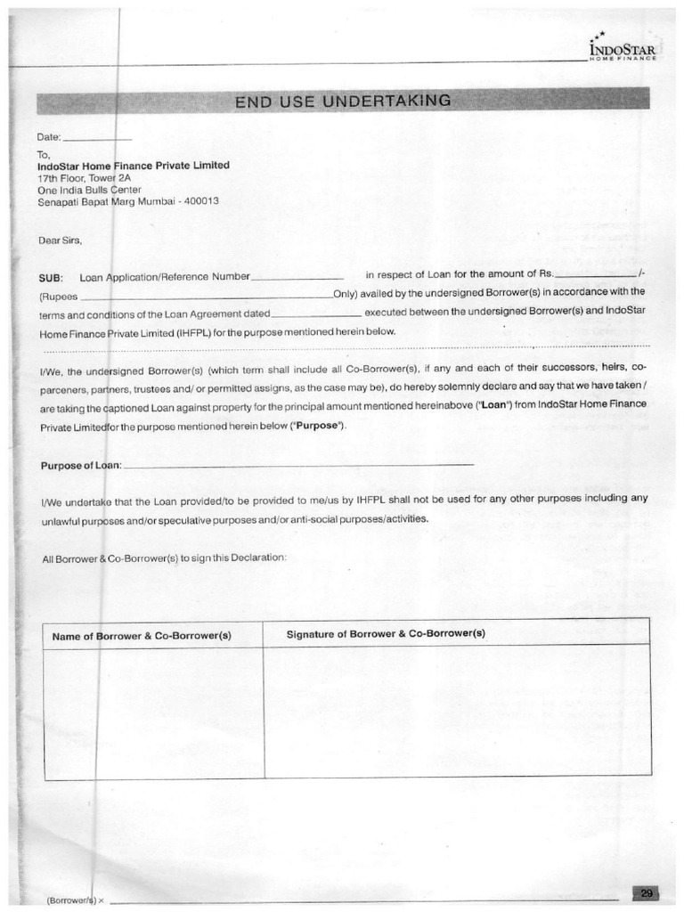 End Use Letter Pdf