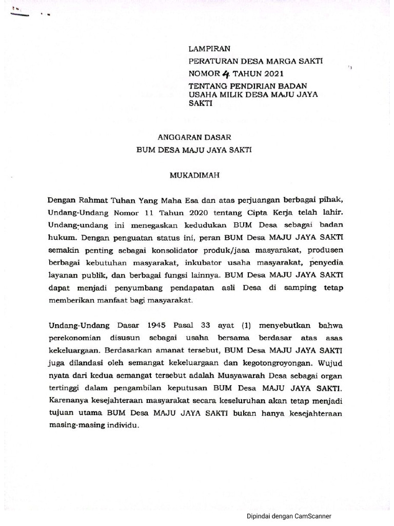 Lampiran Perdes - AD Bum Desa MS | PDF