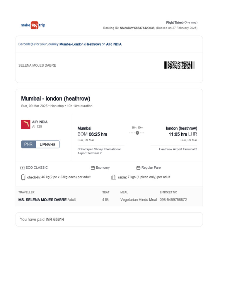 NN2AD2YX86371420638 Eticket | PDF | Travel Visa