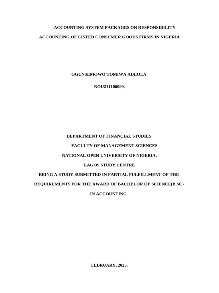 ACCOUNTING SYSTEM PACKAGES ON RESPONSIBILITY ACCOUNTING OF LISTED ...