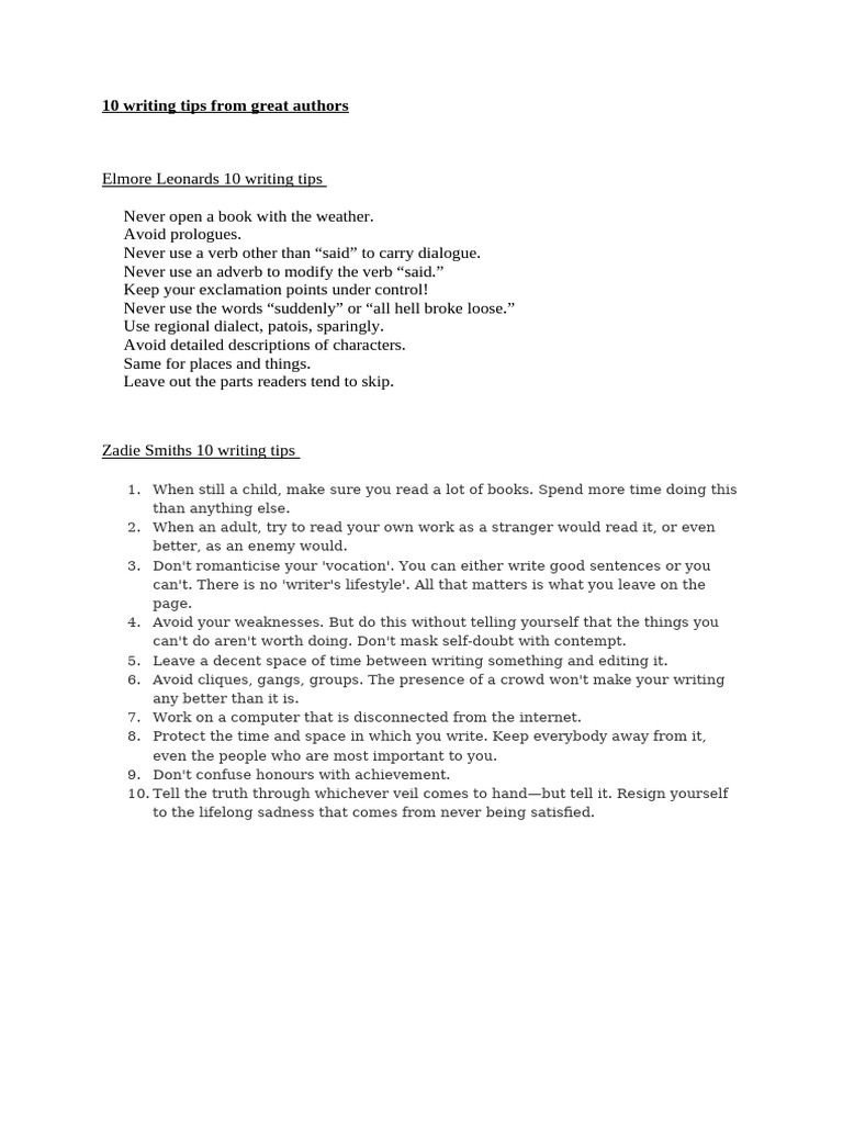 10 Writing Tips From Great Authors | PDF