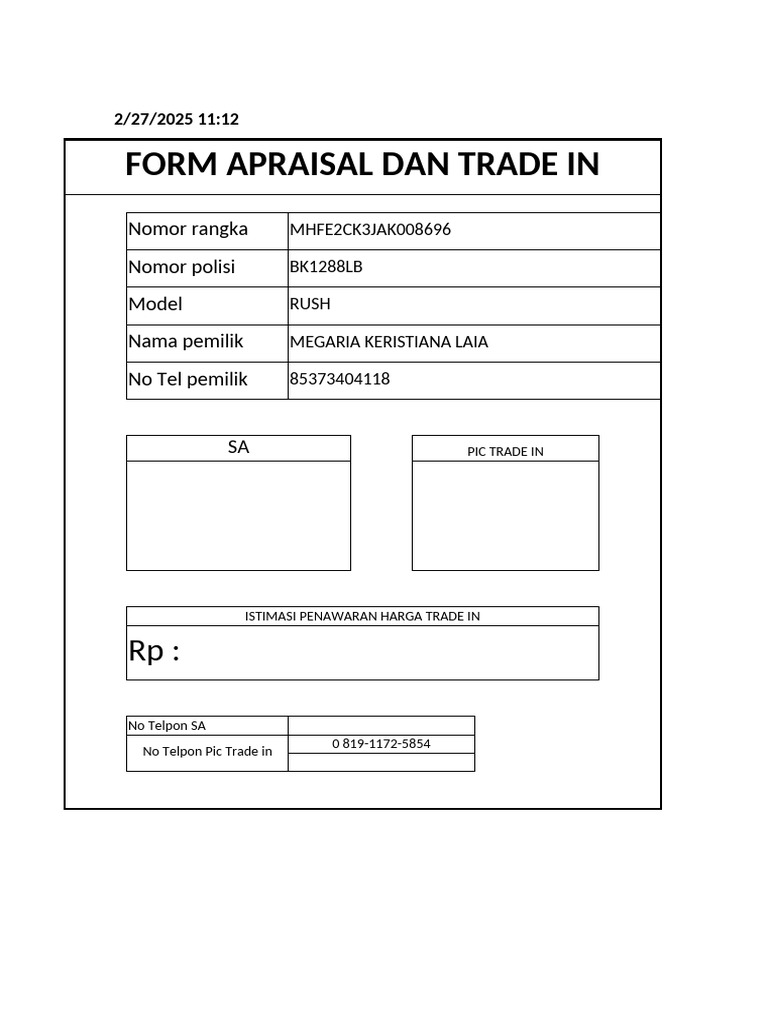 FORM Apraisal Dan Trade in | PDF