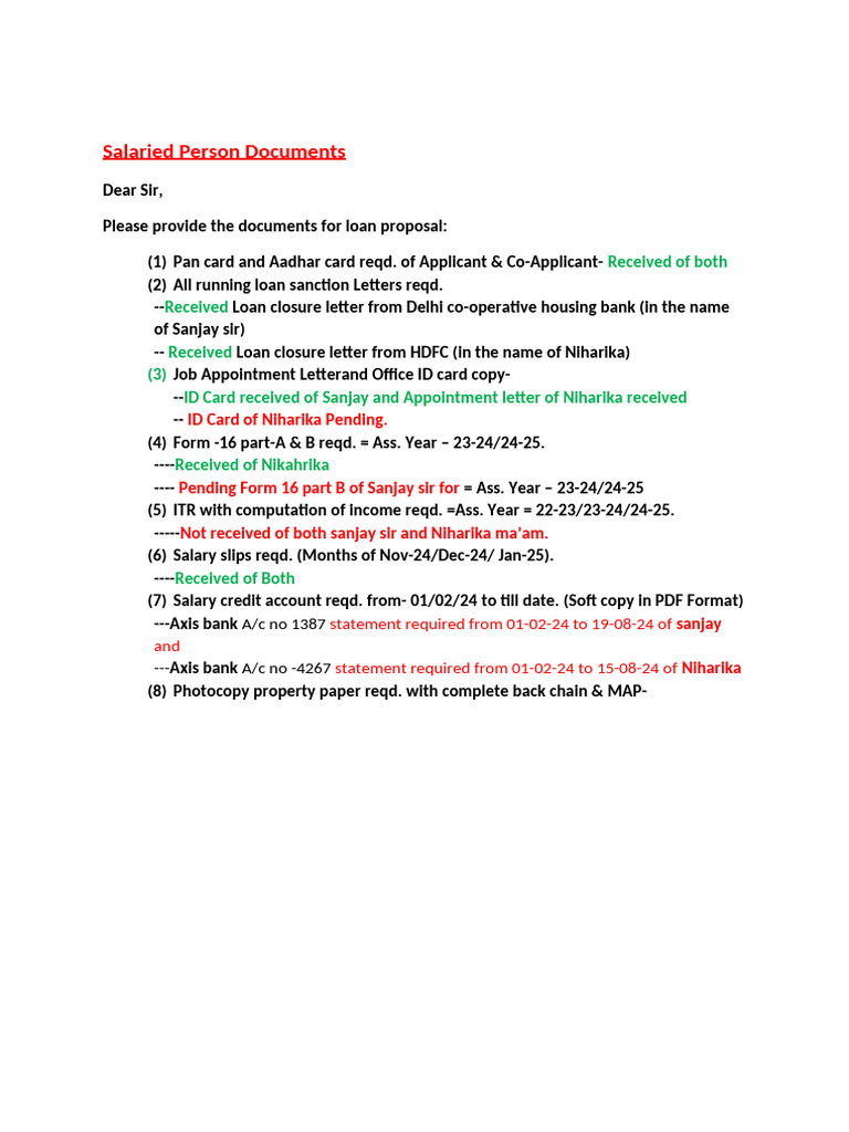 Sanjay Sir and Niharika Checklist | PDF