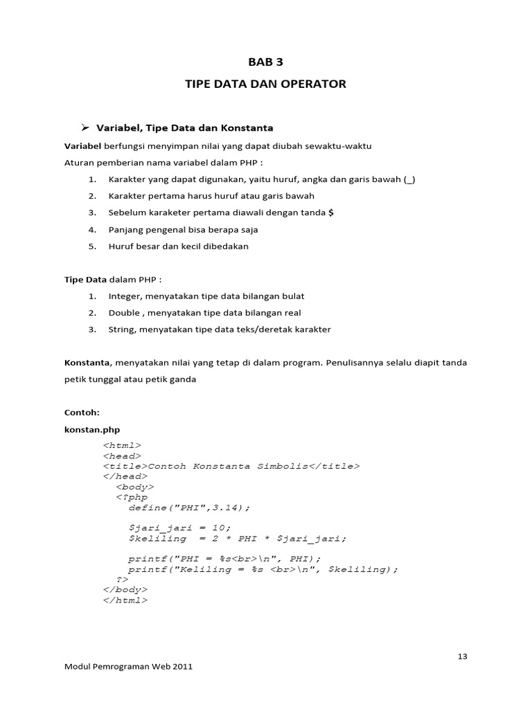 Bab3 - Tipedata Dan Operator | PDF