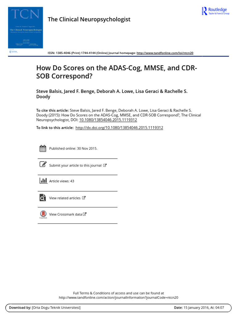 How Do Scores On The ADAS-Cog, MMSE, and CDR | PDF | Dementia ...