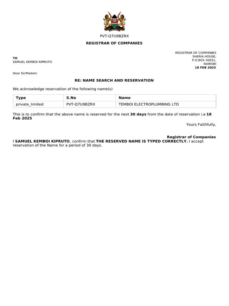 PVT-Q7U9BZRX-Name Reservation Certificate | PDF