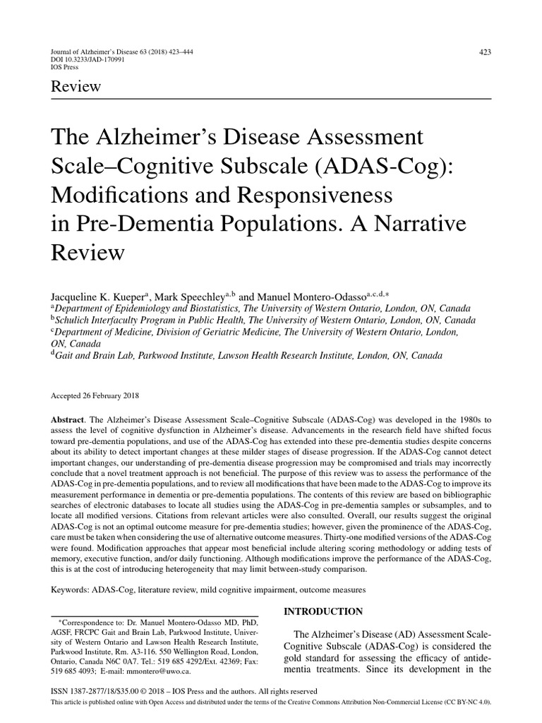 ADAS | PDF | Recall (Memory) | Dementia