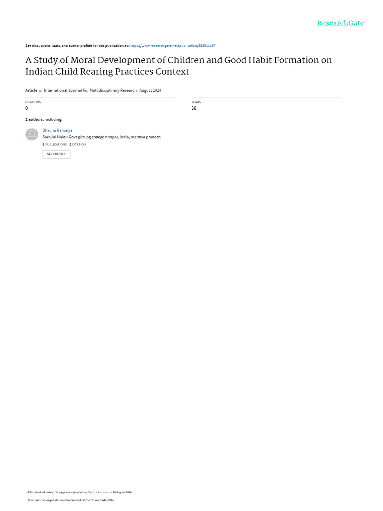 A Study of Moral Development of Children and Good Habit Formation On ...