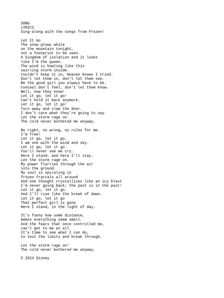 Let It Go Lyrics Frozen | PDF