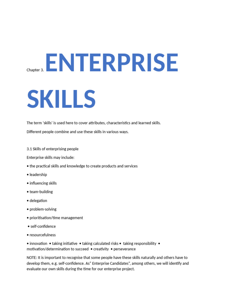 ENTERPRISING SKILLS-chapter 3 | PDF | Entrepreneurship | Leadership