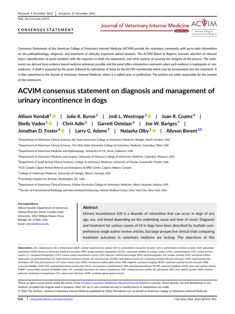 ACVIM Consensus Statement On Diagnosis and Managem | PDF | Urination | Urinary Incontinence