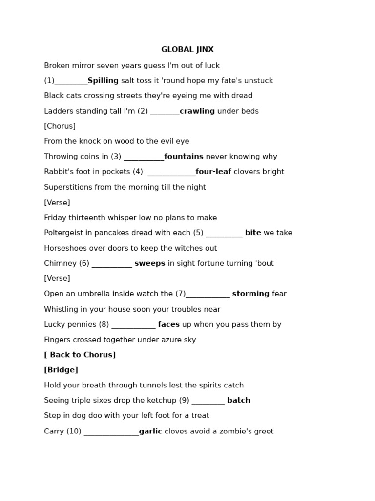 Unit 7 - Lesson 2 - Global Jinx - Key | PDF